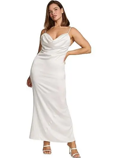 Victoria's Secret Satin Draped Maxi Slip - White,ivory