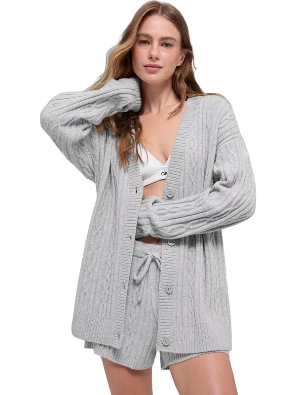Alo Yoga Cable Knit Cardigan - Athletic Heather Grey
