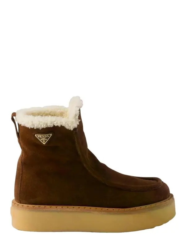Prada Shearling-trimmed Platform Boots - Brown