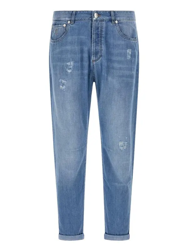 Brunello Cucinelli Stonewashed Cotton Denim Jeans - Blue