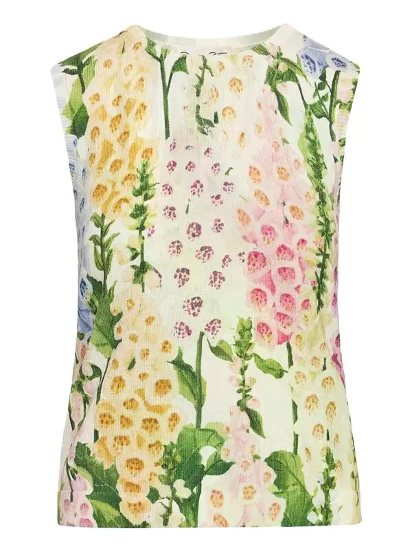 Oscar De La Renta Foxglove Printed Tank Top - White