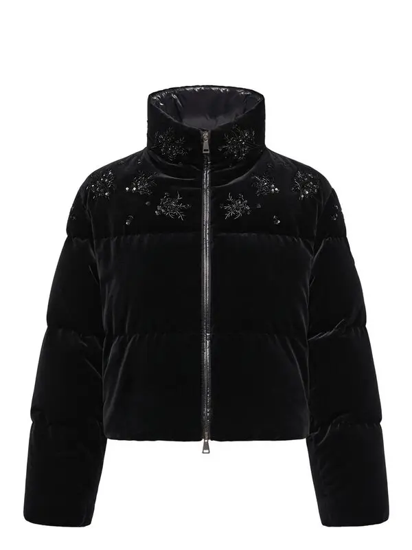 Moncler Nelles Sequin-embroidered Velvet Short Down Jacket - Black