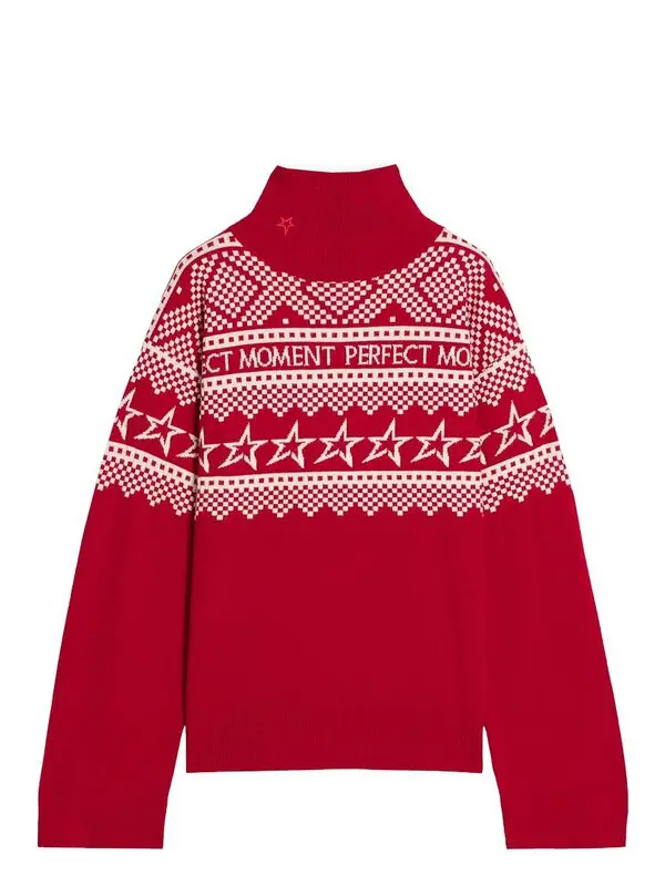Perfect Moment Intarsia Merino Wool Turtleneck Sweater - Red