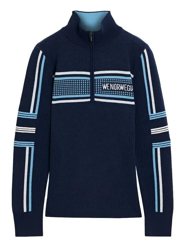 WE NORWEGIANS Stryn Jacquard-knit Merino Wool-blend Half-zip Sweater - Navy