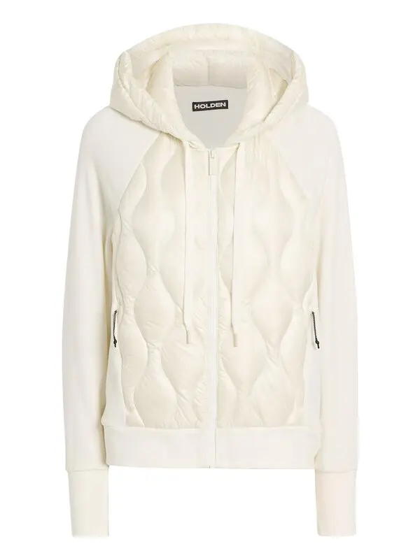 HOLDEN Fleece-paneled Quilted Shell Down Hoodie - Ecru