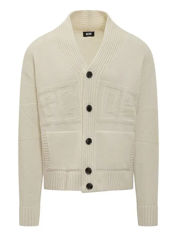 Gcds Logo Knitted Cardigan - White