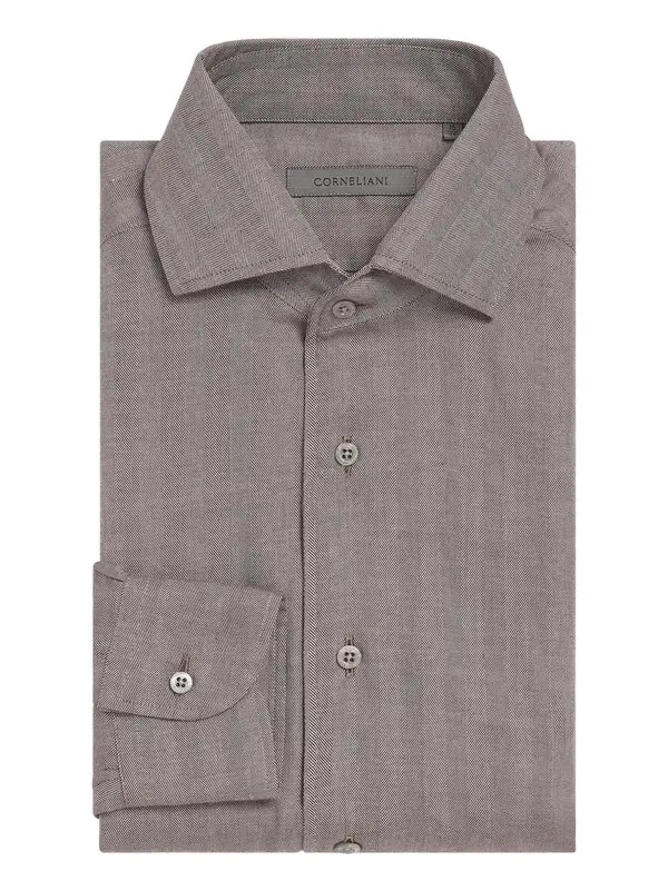 Corneliani Cotton-blend Herringbone Shirt - Brown