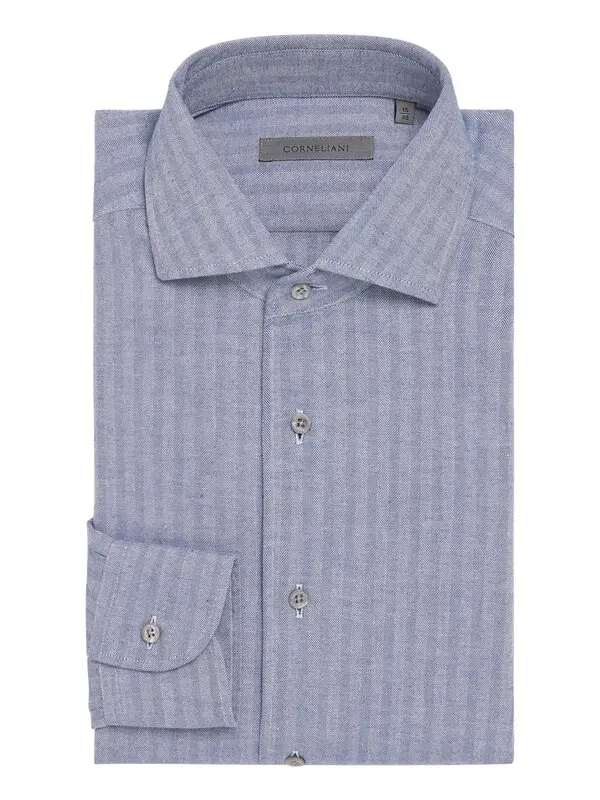 Corneliani Cotton Herringbone Shirt - Blue