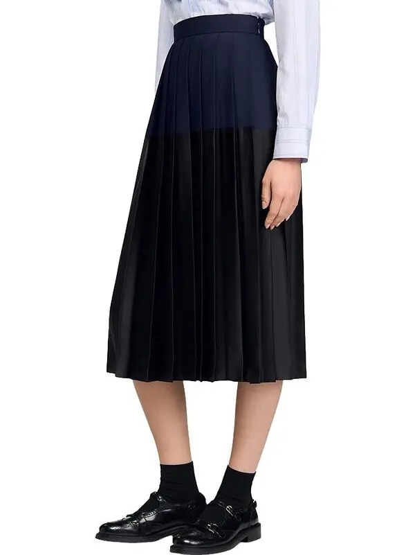 Sandro Mixed Media Midi Skirt - Navy Blue