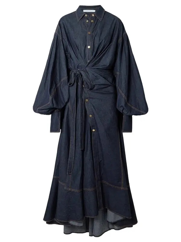 Zimmermann Rebellion Gathered Denim Midi Wrap Dress - Blue