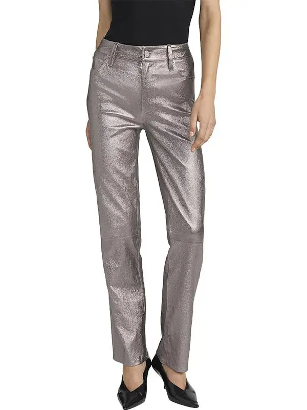 FRAME Le Sleek Straight High-rise Leather Jeans - Broken Mirror