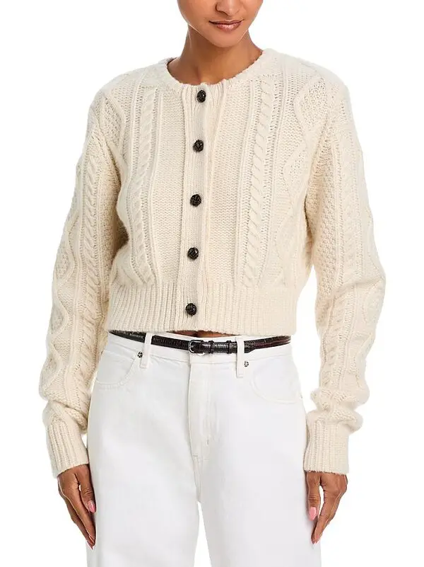 FRAME The Cable Knit Cashmere Cardigan Sweater - Cream