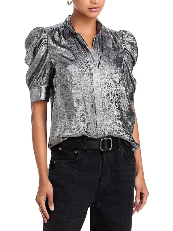FRAME The Shiny Gillian Blouse - Gunmetal