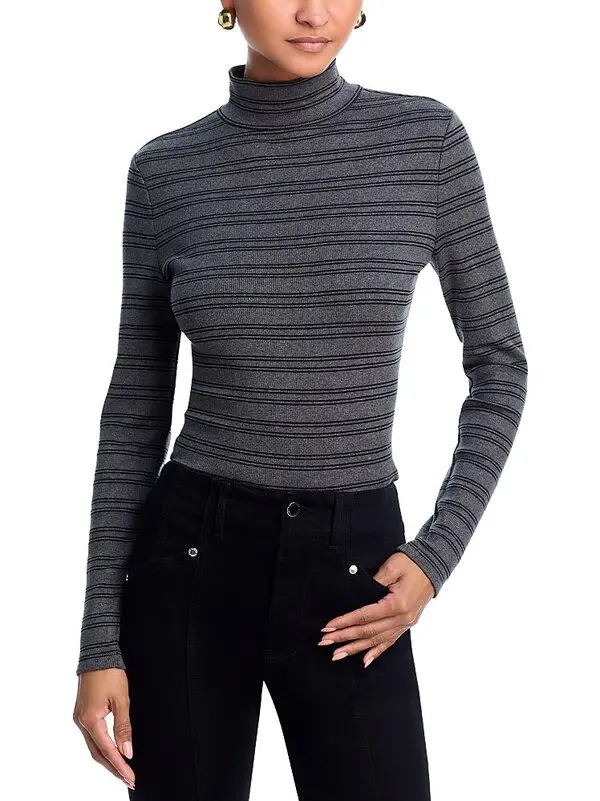 Veronica Beard Nate Stripe Long Sleeve Top - Heather Gray