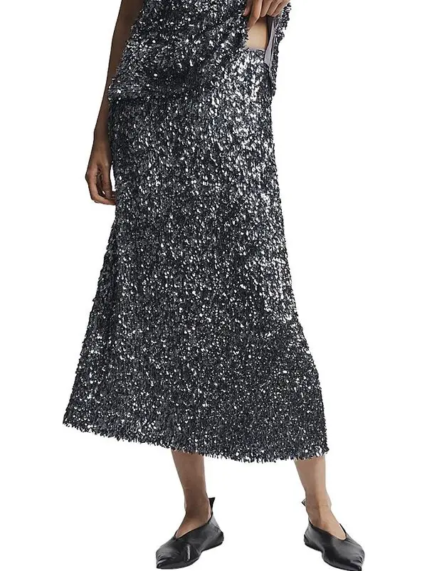 SAINT ART Nylah Sequined Maxi Skirt - Silver