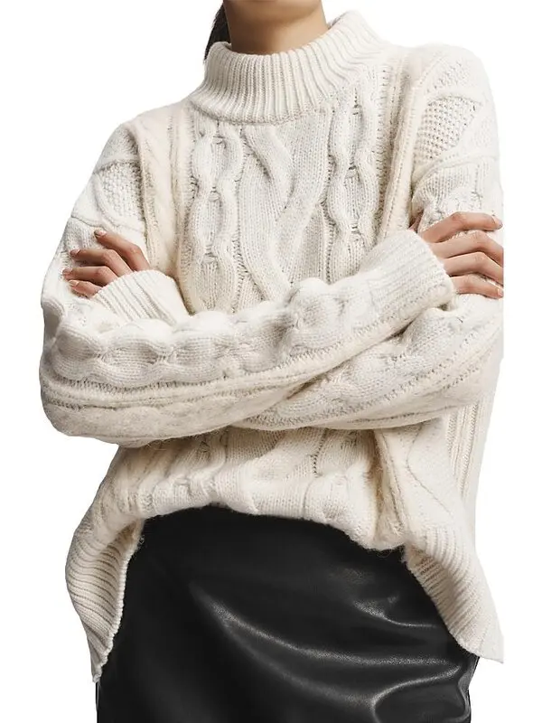 SAINT ART Greyson Wool Blend Mock Neck Cable Knit Sweater - Cream