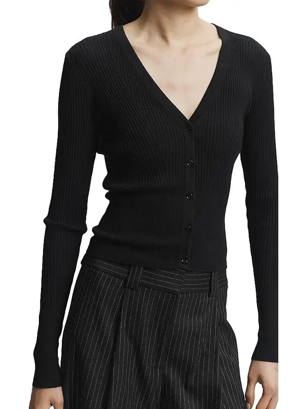 SAINT ART Braylon Merino Wool V-neck Cardigan Sweater - Black