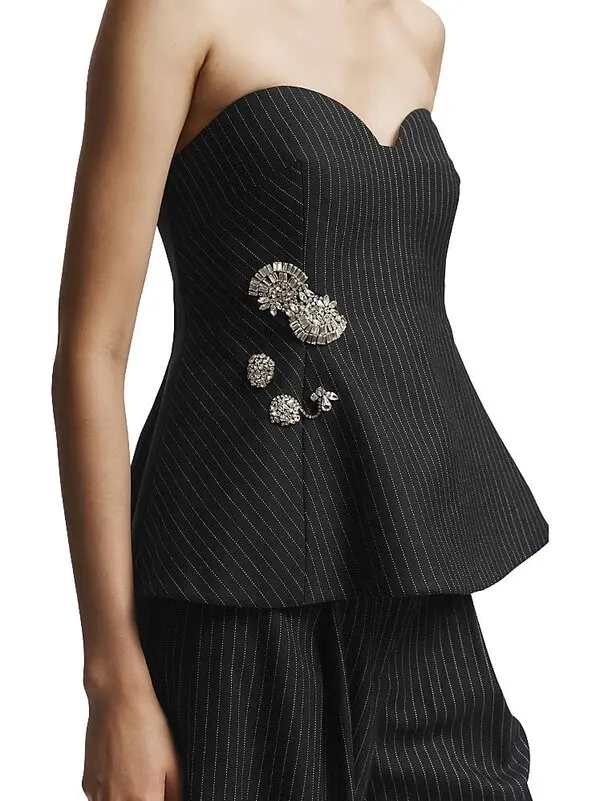 SAINT ART Rosa Embellished Strapless Top - Charcoal Pinstripe