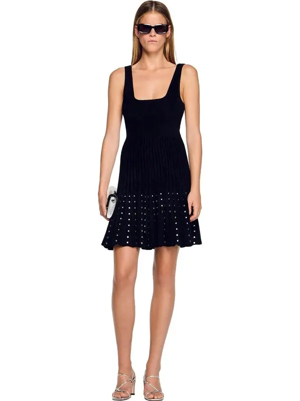Sandro Mini Rhinestone Skater Dress - Black