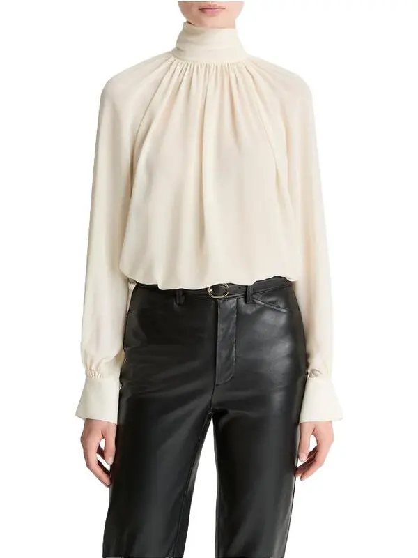 Vince Gathered Draped-neck Crepe Blouse - White