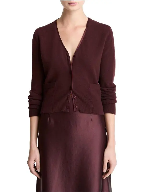 Vince Satin-trim Wool & Cashmere-blend Cardigan - Burgundy