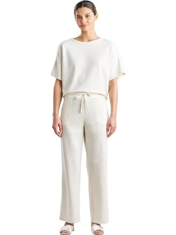 Natori Quilted Geo Knit Jacquard Straight Leg Pants - White