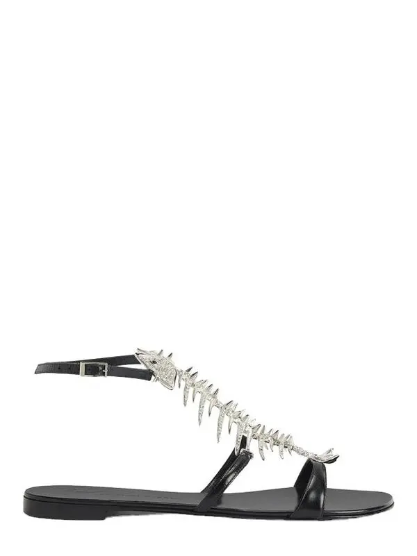 GIUSEPPE ZANOTTI Flat Leather Sandals - Black
