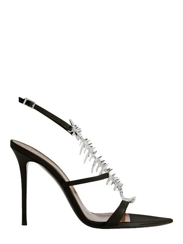 GIUSEPPE ZANOTTI Leather Sandals With Fishbone Accessory - Black