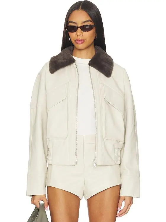 MADISON THE LABEL X Chappell Jacket With Faux Fur Collar - Bone