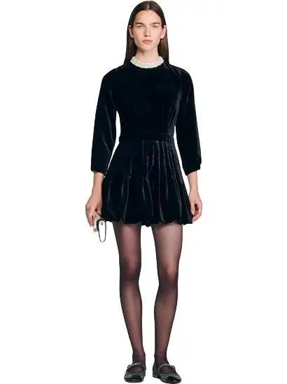 Sandro Beaded Velvet Mini Dress - Black