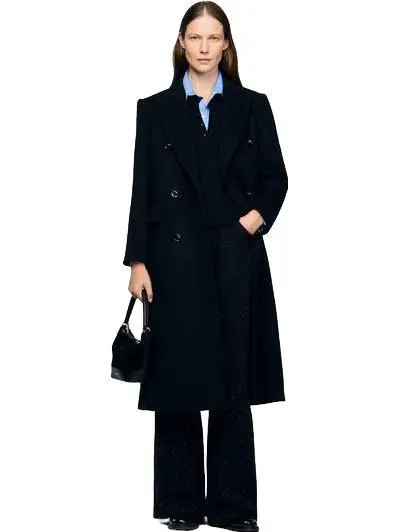 Sandro Long Wool Coat - Black