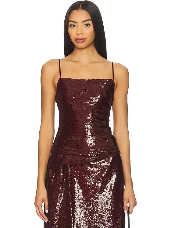 KATE BARTON Sequin Column Tank Top - Burgundy