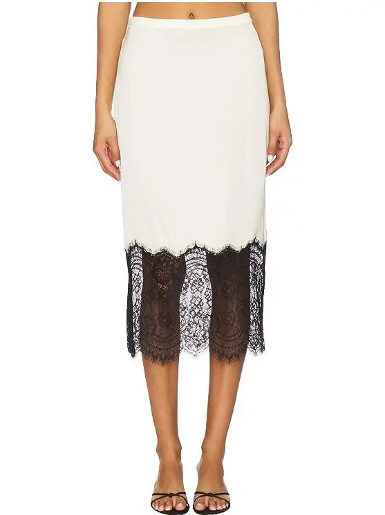 Good American Satin Lace Slip Midi Skirt - Ecru003