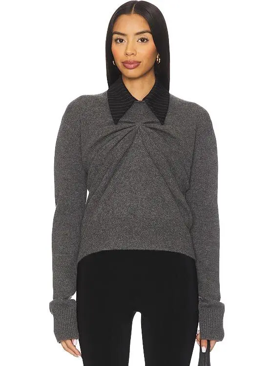 KATE BARTON Pinched Crewneck Sweater With Collar - Grey