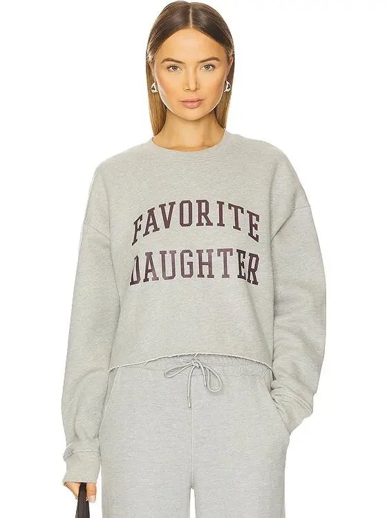 FAVORITE DAUGHTER Cropped Collegiate Sweatshirt - Heather Grey & Burgundy