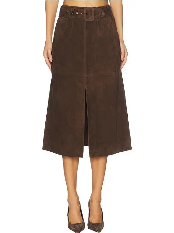 Veronica Beard Alexie Leather Midi Skirt - Mocha