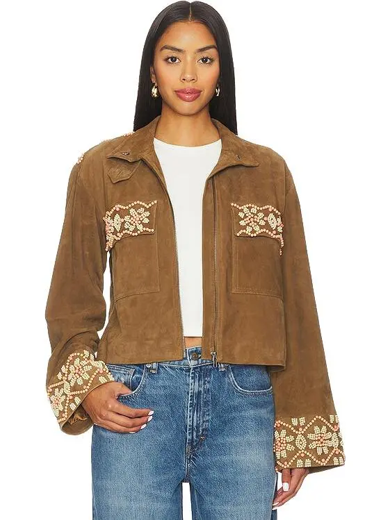 Free People Bali Fading Moon Jacket - Olive Brown