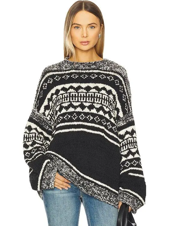 Free People Dani Pattern Sweater - Black Combo