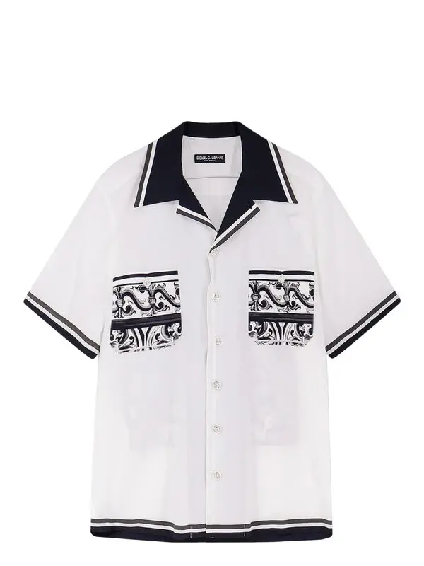 Dolce & Gabbana Cotton Shirt With Maxi Maiolica Print On The Back - White