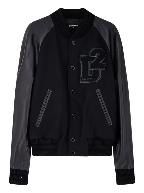Dsquared2 Wool Jacket With Leather Sleeves - Black