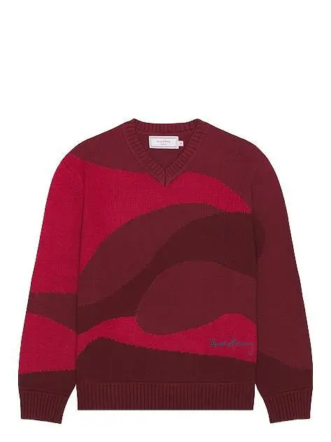 HOUSE OF SUNNY The Landscape Oversized V-neck Sweater - Red