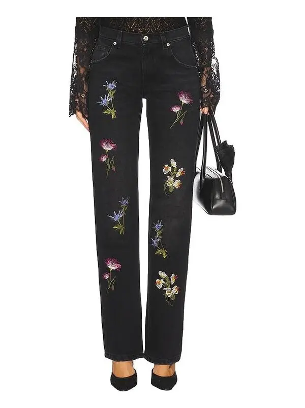 Blumarine Embroidered Denim Straight Leg - Black