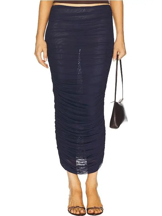 SEROYA Ada Ruched Semi-sheer Skirt - Navy