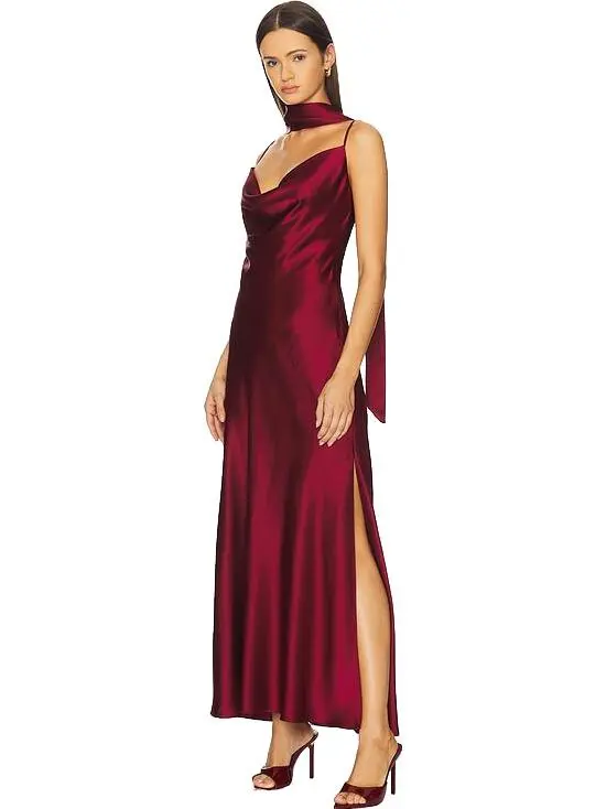NICHOLAS Geneva Sleeveless Cowl Neck Gown With Side Slit - Red