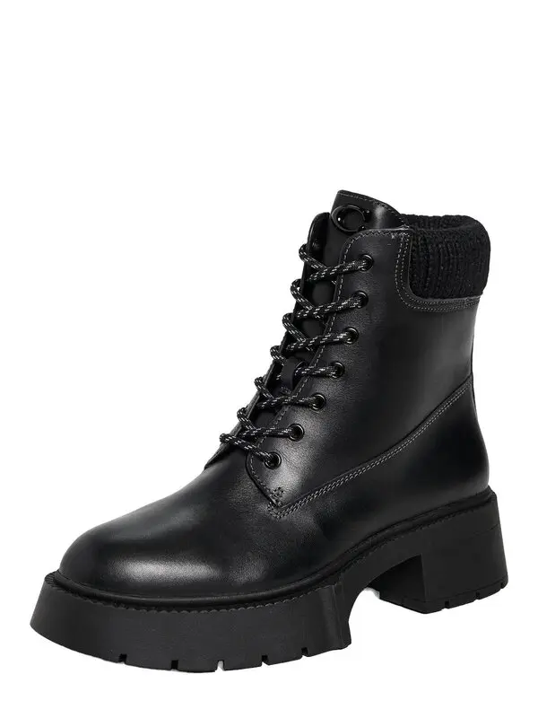 Coach Leah Platform Leather Lace Up Booties - Black