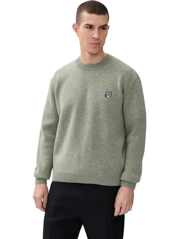 Maison Kitsuné Fox Head Milano Lambswool Sweater - Laurel Green