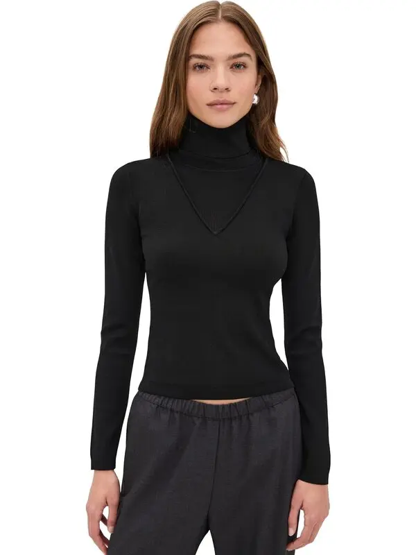 LE BOP Layered Turtleneck Top - Black