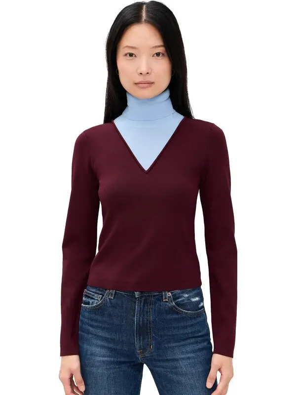 LE BOP Layered Turtleneck Top - Burgundy/light Blue