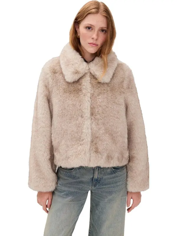 DUNST Faux Fur Cropped Jacket - Greyish Beige
