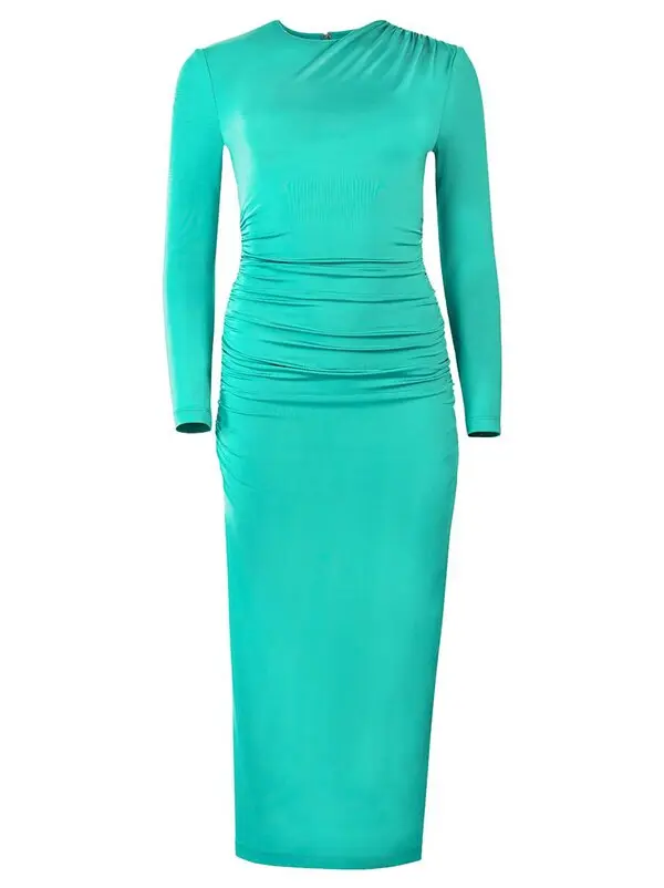 Carolina Herrera Ruched Long-sleeve Midi Dress - Turquoise